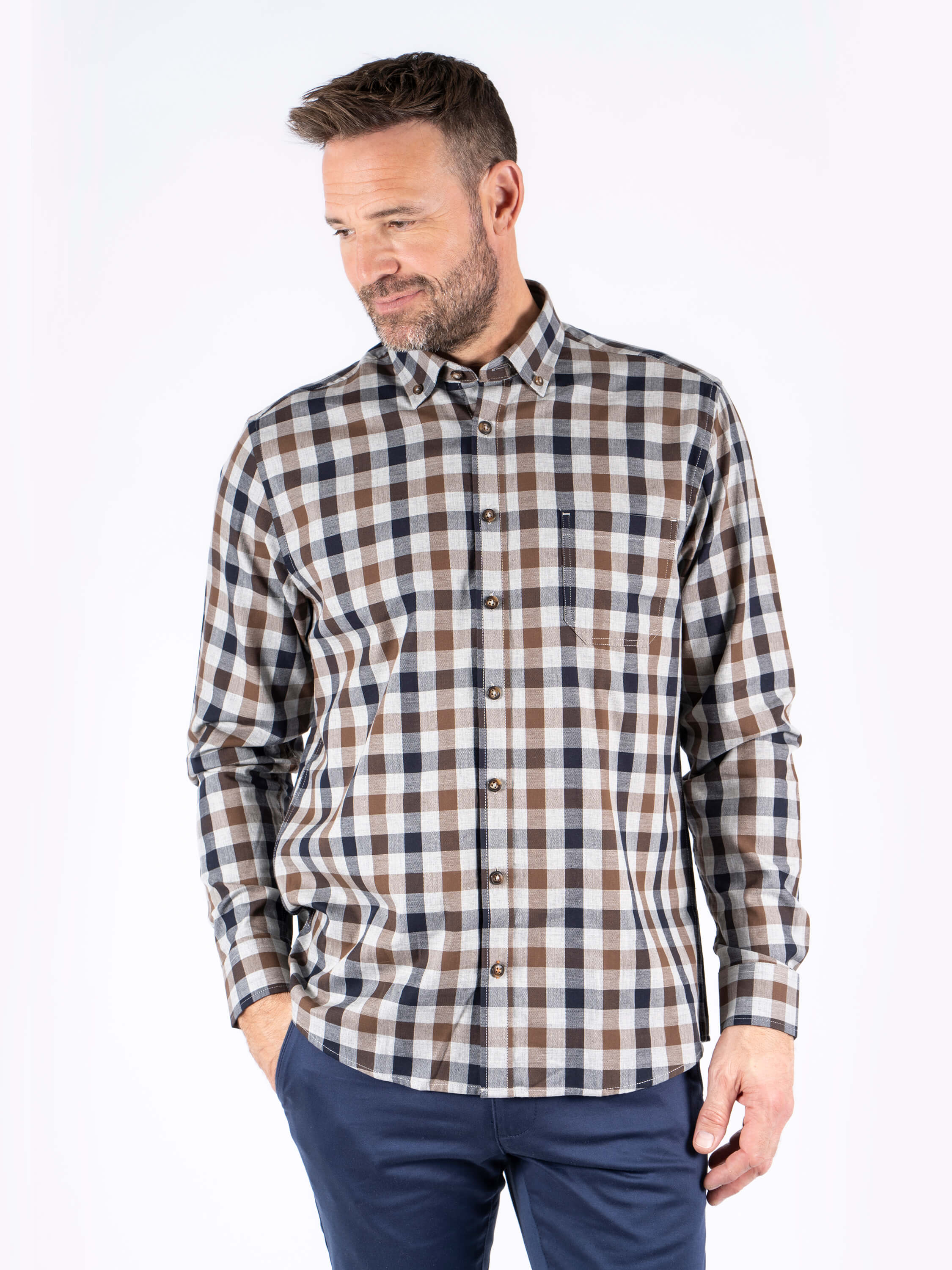 Pre End Check Shirt Mid Brown – Paul's Menswear